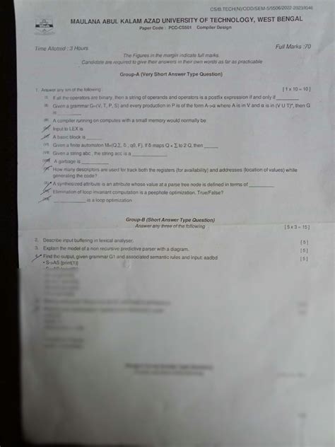 Solution Makaut Cse Question Paper Compiler Design Studypool