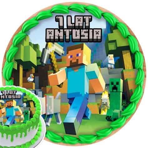 Obrazek Tortowy Op Atek Na Tort Minecraft Steve Piksele Napis Imie