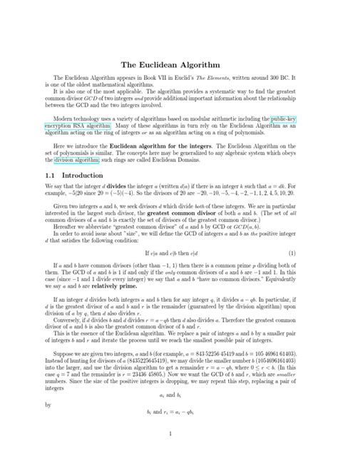 euclidean algorithm pdf algorithms arithmetic