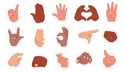 Cartoon Human Hands Gestures With Pointing Fingers Clenched Fists Okay