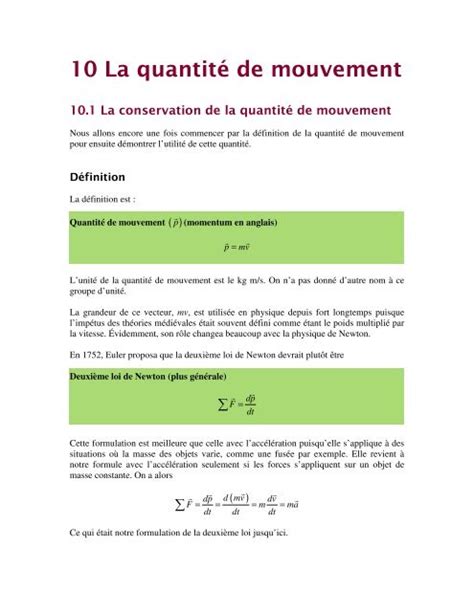 Quantite De Mouvement Energie Cinetique