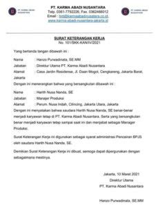 Contoh Surat Keterangan Kerja Word Pdf Simple