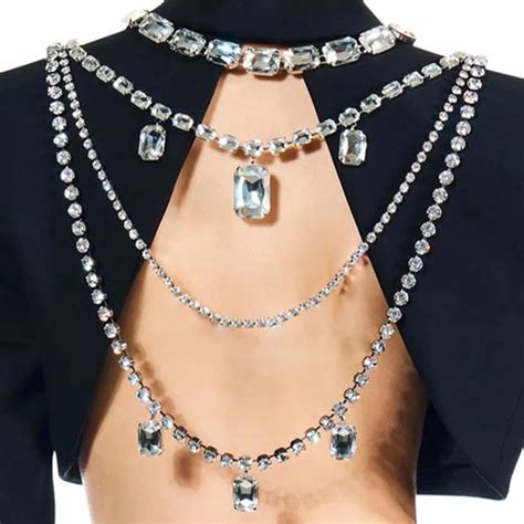 Colgante Cuadrado Grande De Diamantes De Imitaci N Multicapa Para Mujer