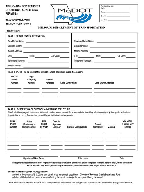 Fillable Online Application For Transfer Of Outdoor Advertising Permit