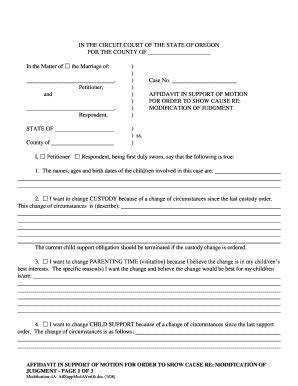 Fillable Online Courts Oregon Affidavit Of Support In Motion For