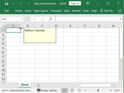 Python OpenPyXL Add Comment To Excel Cells