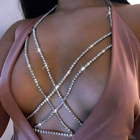 Amazon Reetan Crystal Body Chains Rhinestone Chest Chains Bikini