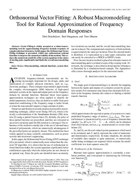 pdf orthonormal vector fitting a robust macromodeling tool for rational approximation of