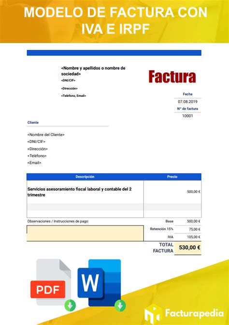 Plantilla De Factura Con Iva E Irpf Excel Y Word