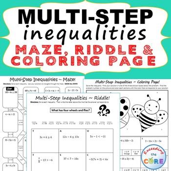 MULTI STEP INEQUALITIES Maze Riddle Color By Number Coloring Page Fun