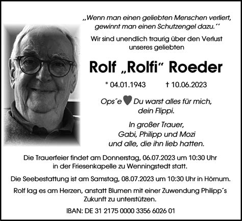 Rolf Rolfi Roeder Traueranzeige Sylter Rundschau