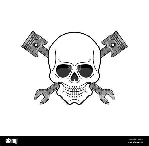 Signo de cráneo y pistón del motor Icono de pistones de motocicleta