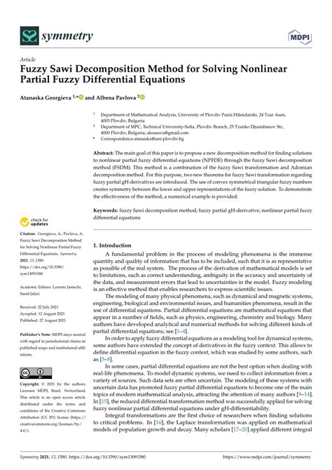 pdf fuzzy sawi decomposition method for solving nonlinear partial fuzzy differential equations