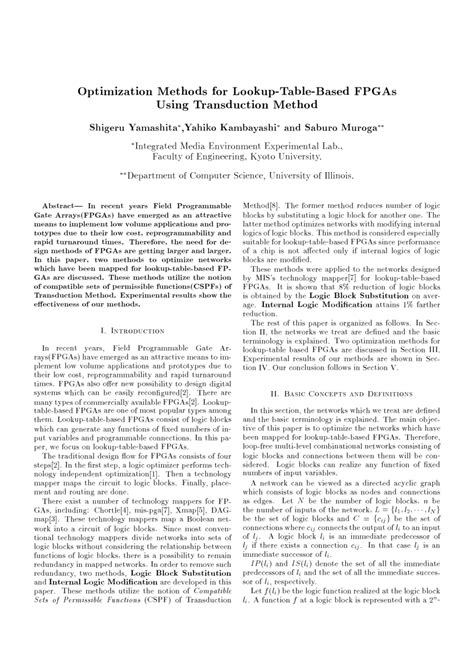 pdf optimization methods for lookup table based fpgas using transduction method