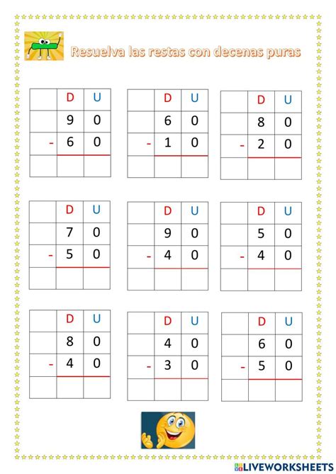 Restas Con Decenas Puras Worksheet