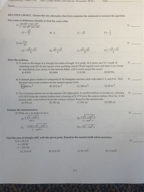 solved use a sum or difference identity to find the exact