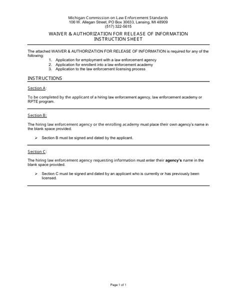Michigan Waiver Authorization For Release Of Information Fill Out