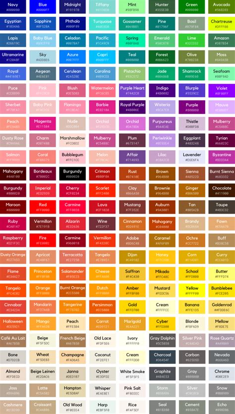 List Of Colors 1000 Colors With Names Hex RGB CMYK