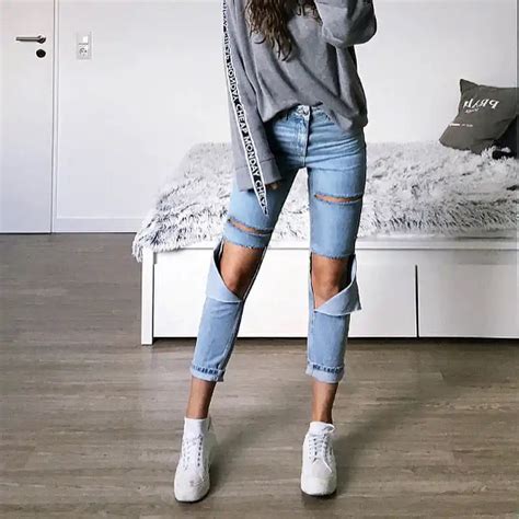 Venta Pantalones Rotos De La Rodilla Para Mujer En Stock