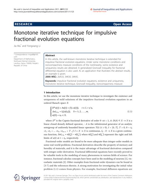 pdf monotone iterative technique for impulsive fractional evolution equations