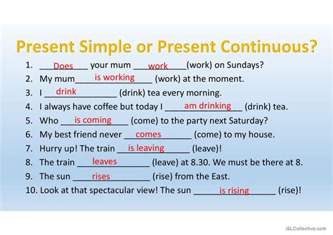 Present Simple Present Continuous She Coffee