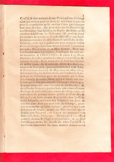 DECLARATION DU ROY Donnée à Versailles le premier May 1696 PORTANT