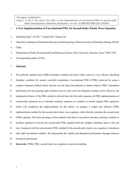 pdf a new implementation of convolutional pml for second order elastic wave equation