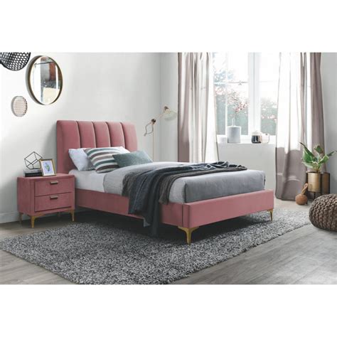 Łóżko welurowe jednoosobowe Mirage Velvet 90x200 antyczny róż złoty