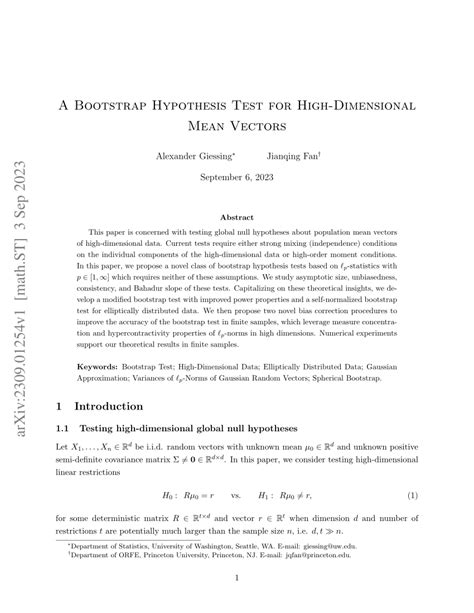pdf a bootstrap hypothesis test for high dimensional mean vectors