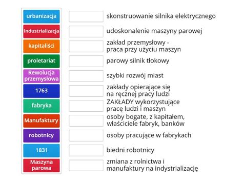 Rewolucja przemysłowa klasa 7 Połącz w pary