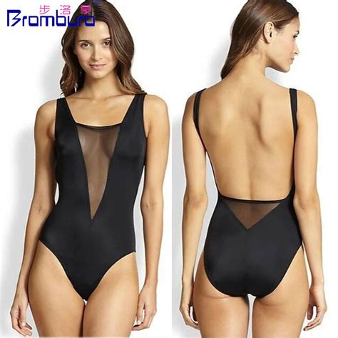 Malliot De Bain Deep V Backless Sexy One Piece Swimwear Black Padded