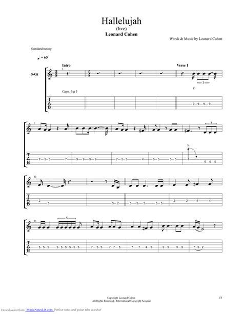 Hallelujah Guitar Pro Tab By Cohen Leonard Musicnoteslib