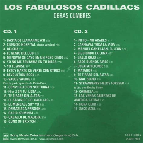 Car Tula Interior Frontal De Los Fabulosos Cadillacs Obras Cumbres