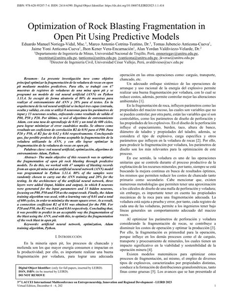 pdf optimization of rock blasting fragmentation in open pit using predictive models