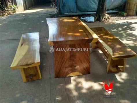 Promo Meja Makan Bangku Kayu Trembesi Meh Suar Solid Murah Diskon