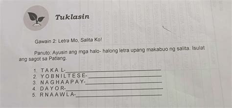 Tuklasin Gawain 2 Letra Mo Salita Ko Panuto StudyX