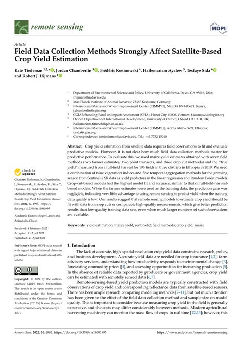 pdf field data collection methods strongly affect satellite based crop yield estimation