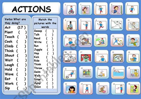 ACTION VERB ESL Worksheet By Jhansi