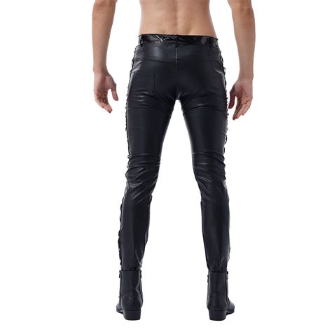 Men S Shiny Faux Leather Skinny Pants Punk Rock Tights Biker Trousers