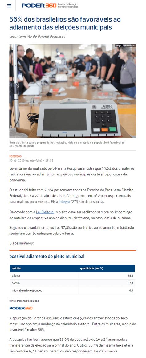 Poder 360 divulga pesquisa nacional realizado pela Paraná Pesquisas