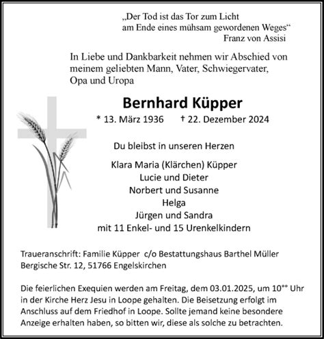 Traueranzeigen von Bernhard Küpper WirTrauern