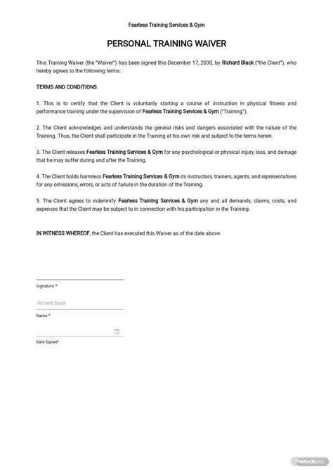 Personal Training Waiver Template Google Docs Word Template Net