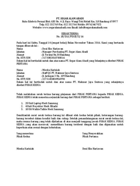 Detail Cara Membuat Surat Serah Terima Barang Koleksi Nomer 12