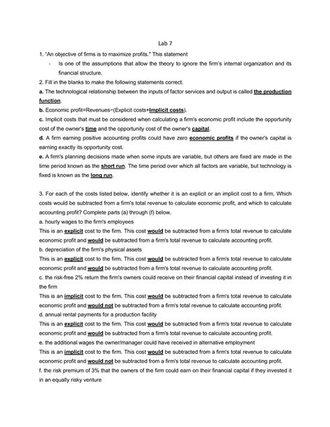 economics 662 lab 7 lab 7 “ an objective of firms is to maximize profits this statement i s