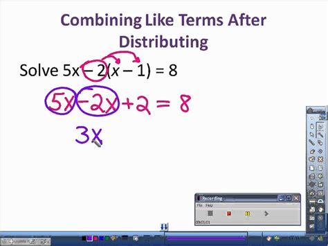 3 2 solving equations using the distributive property and combining like terms avi youtube