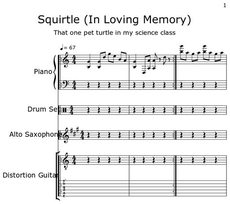 Squirtle In Loving Memory Sheet Music For Piano Drum Set Alto