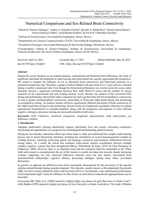pdf numerical comparisons and sex related brain connectivity