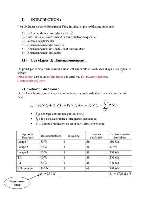 SOLUTION Dimensionnement D Une Installation Photovoltaique Autonome