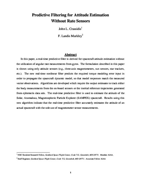 pdf predictive filtering for attitude estimation without rate sensors john crassidis