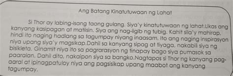 1 Ano Ang Pamagat Ng Binasang Kuwento 2 Sino Ang Pangunahing Tauhan